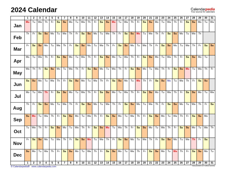 2024 Calendar Landscape Linear | PDF