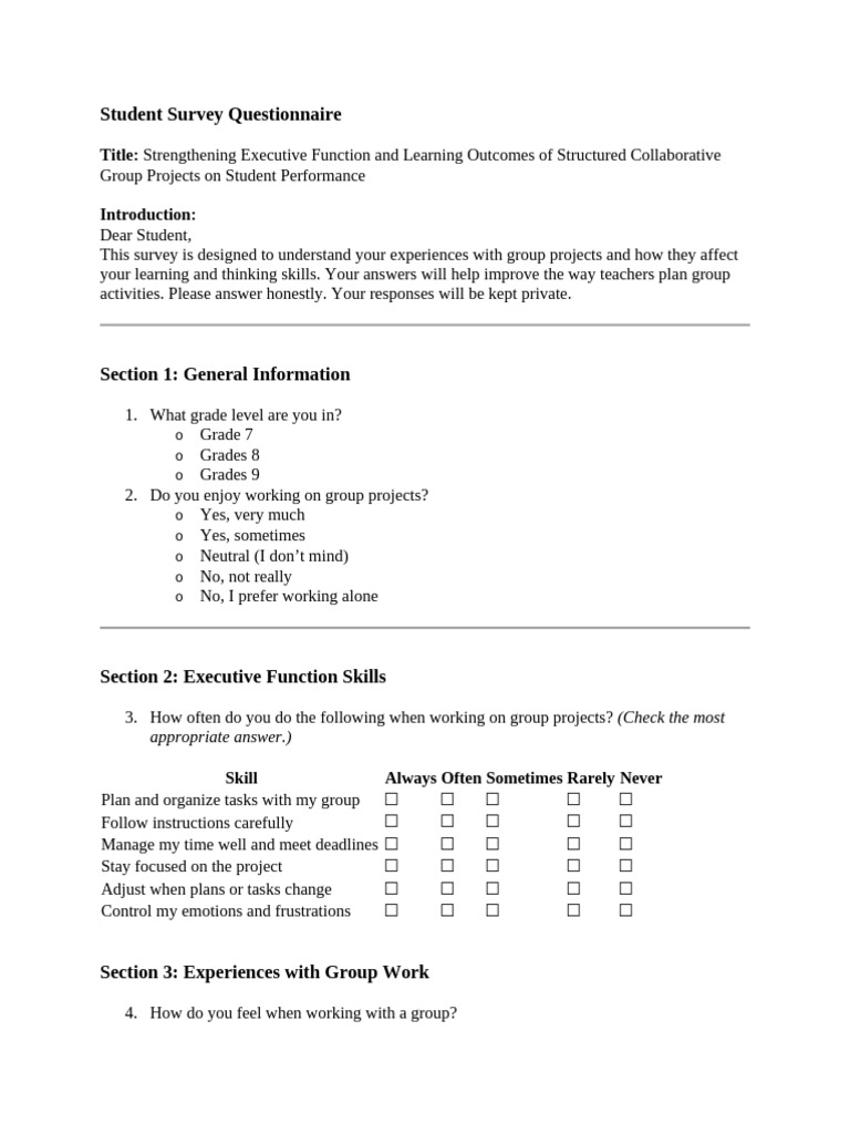Student Group Project Feedback Survey | PDF | Social Psychology | Learning