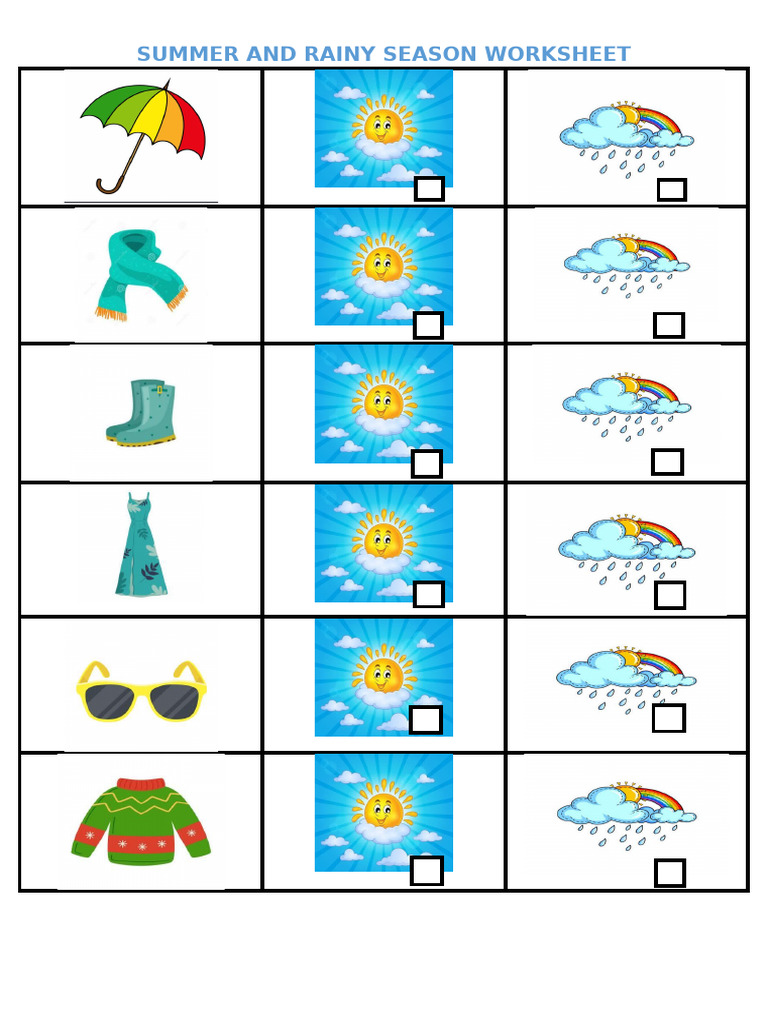 Summer and Rainy Season Worksheet | PDF