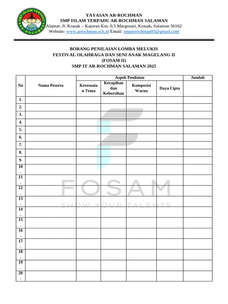 Penilaian Lomba Melukis FOSAM II 2025 | PDF