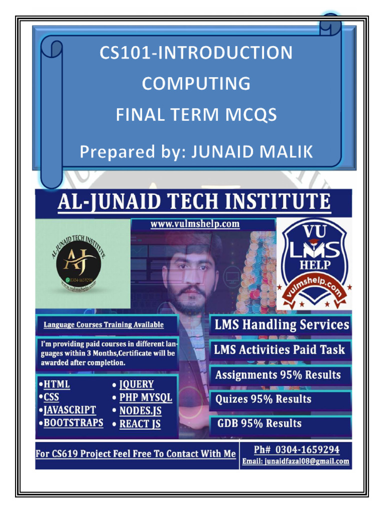 CS101 Final Term Solved MCQs by JUNAID | PDF | Computer Science | Computer Programming