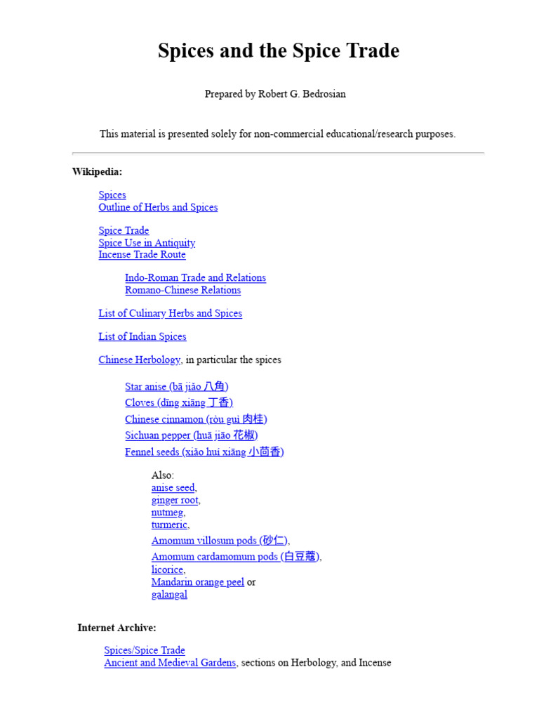Spices Spice Trade | PDF | Cinnamon | Spice