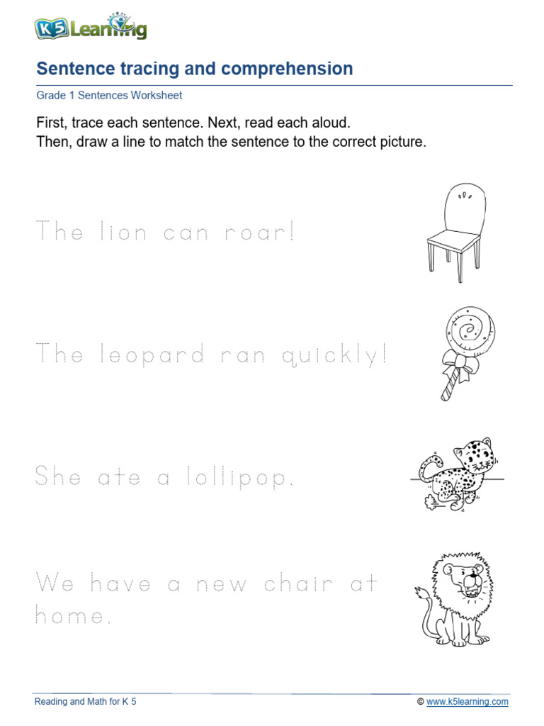 Sentence Tracing and Comprehension Worksheet | PDF