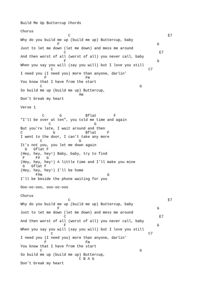 Build Me Up Buttercup Chords | PDF | Singles (Music) | Music