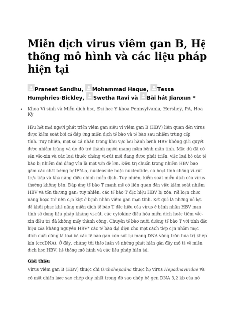 Mi ND CH Virus Viêm Gan B, H TH NG Mô Hình Và Các Li U Pháp Hi NT I | PDF