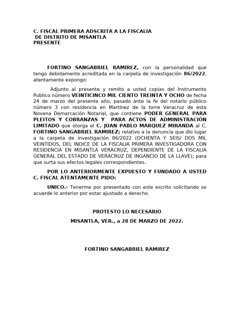 Poder Notarial Fortino | PDF