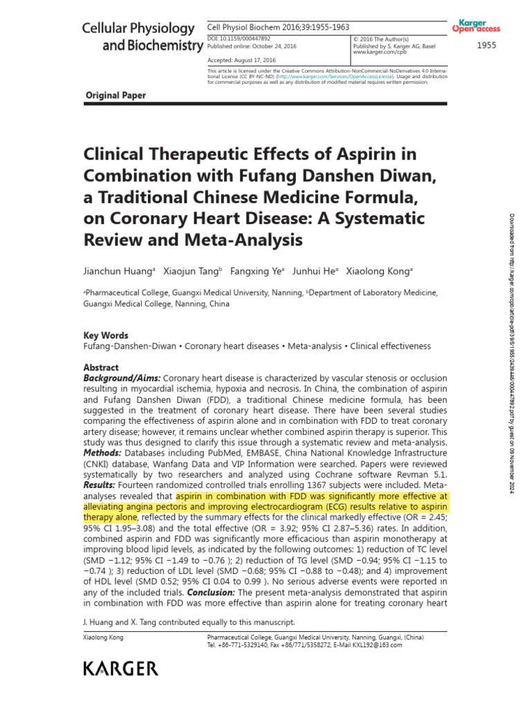 Clinical Therapeutic Effects of Aspirin in Combination With Fufang ...
