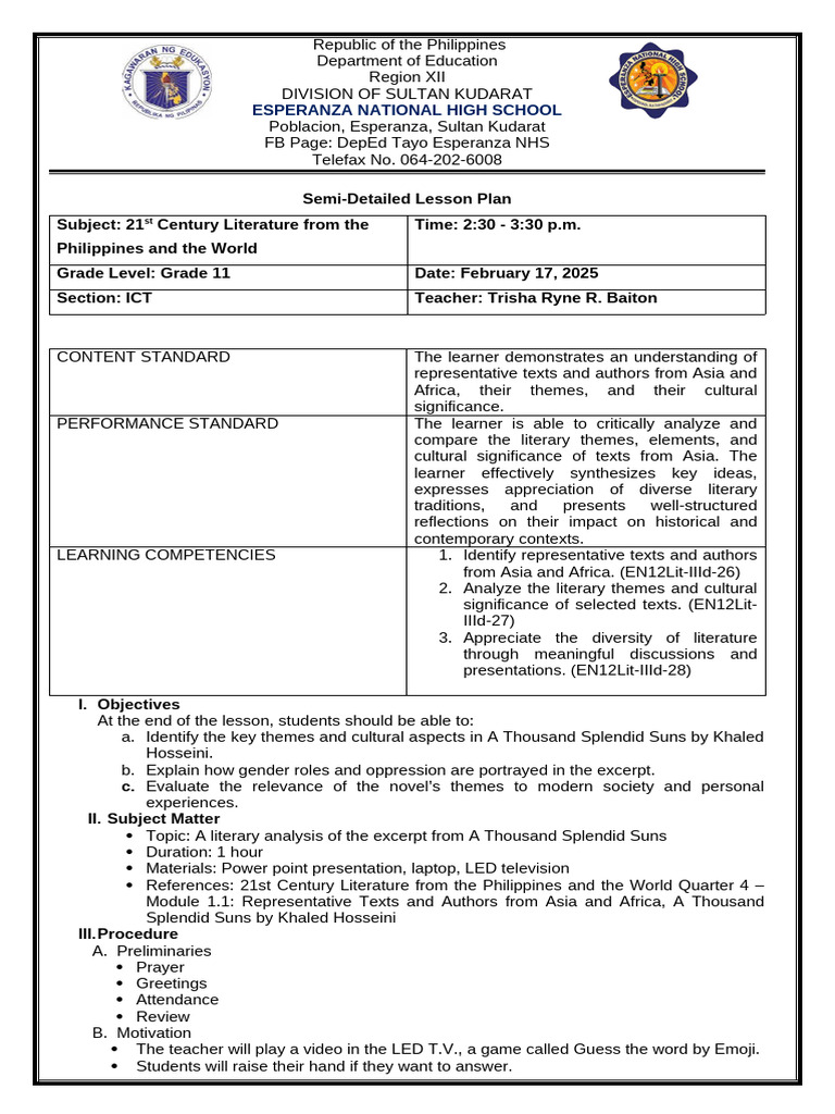 Q4 Module 1 (3) A Thousand Splendid Suns | PDF