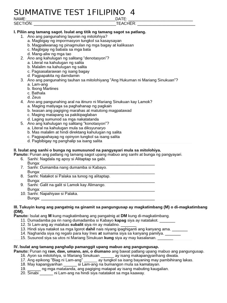 Filipino 4 Summative 01 | PDF