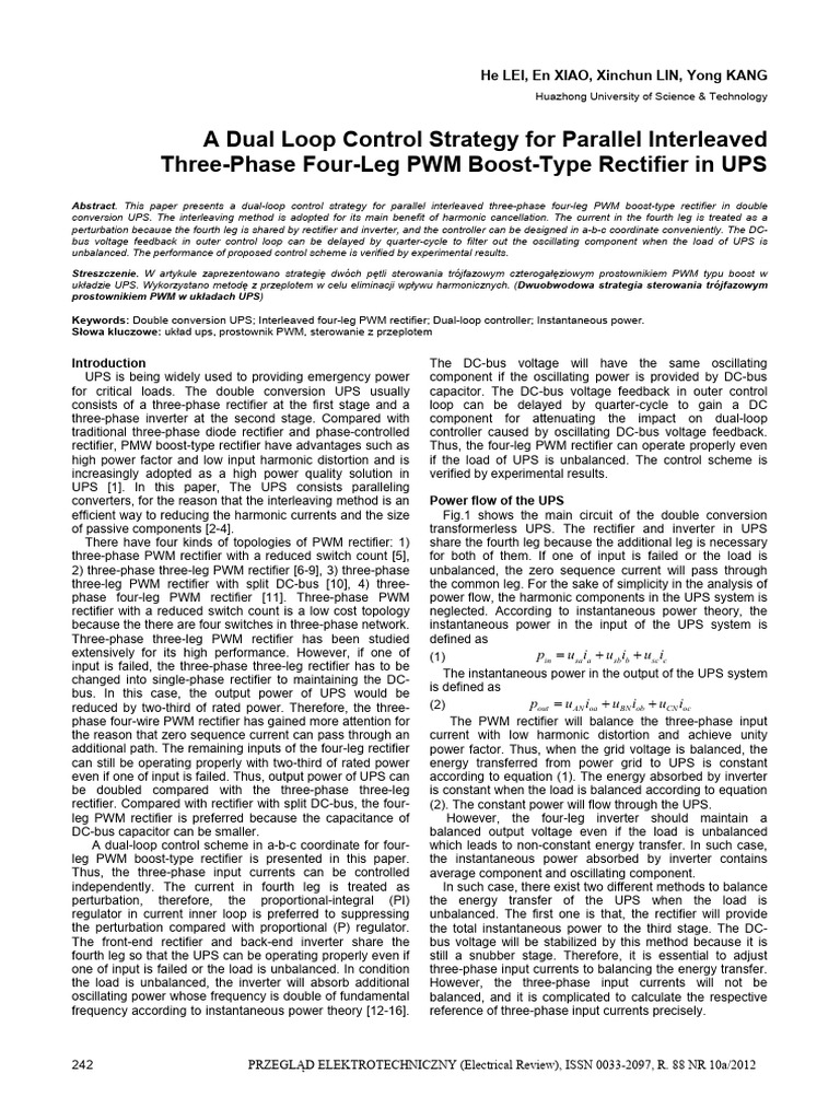 A Dual Loop Control Strategy For Parallel Interleaved Three Phase Pdf Rectifier Power