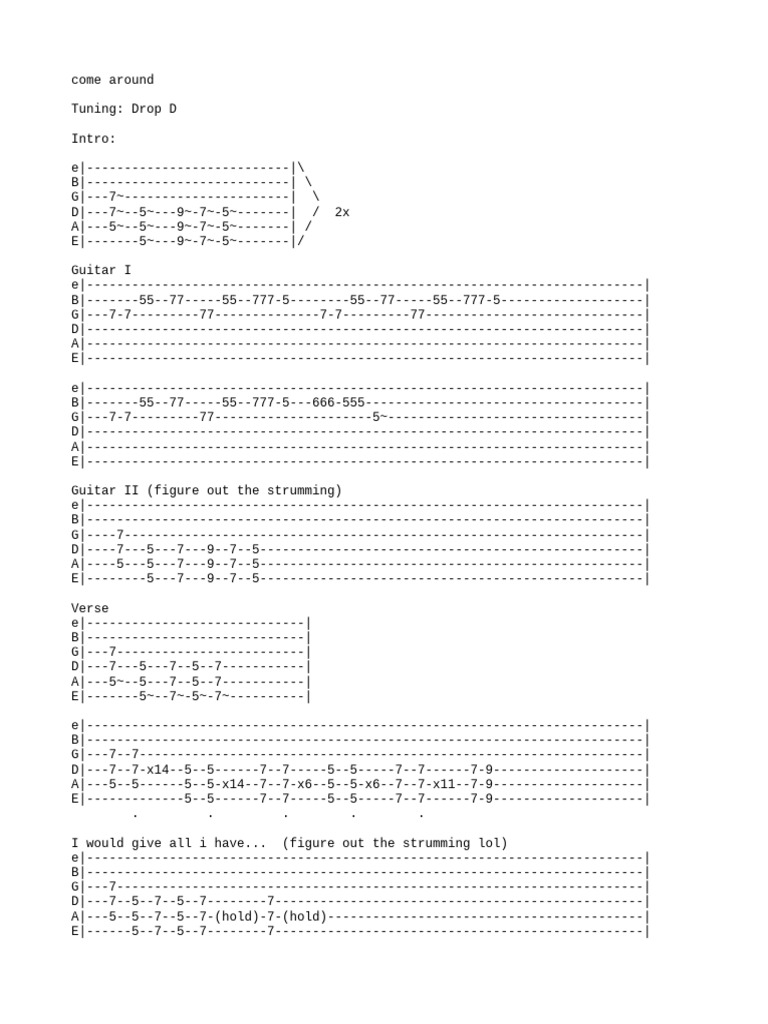 Come Around Tab | PDF | Song Structure | Musical Compositions