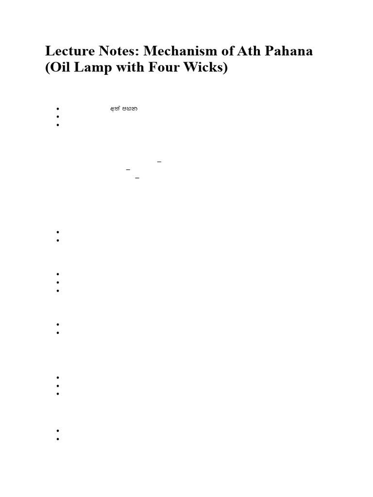 Lecture Notes On Mechanism of Ath Pahana (Oil Lamp With Four Wicks) | PDF