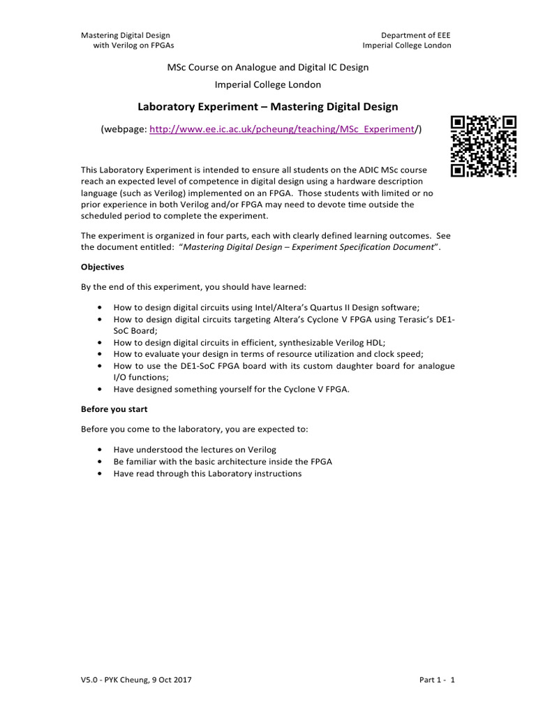 Experiment Sheet - Mastering Digital Design Part 1 | PDF | Field ...
