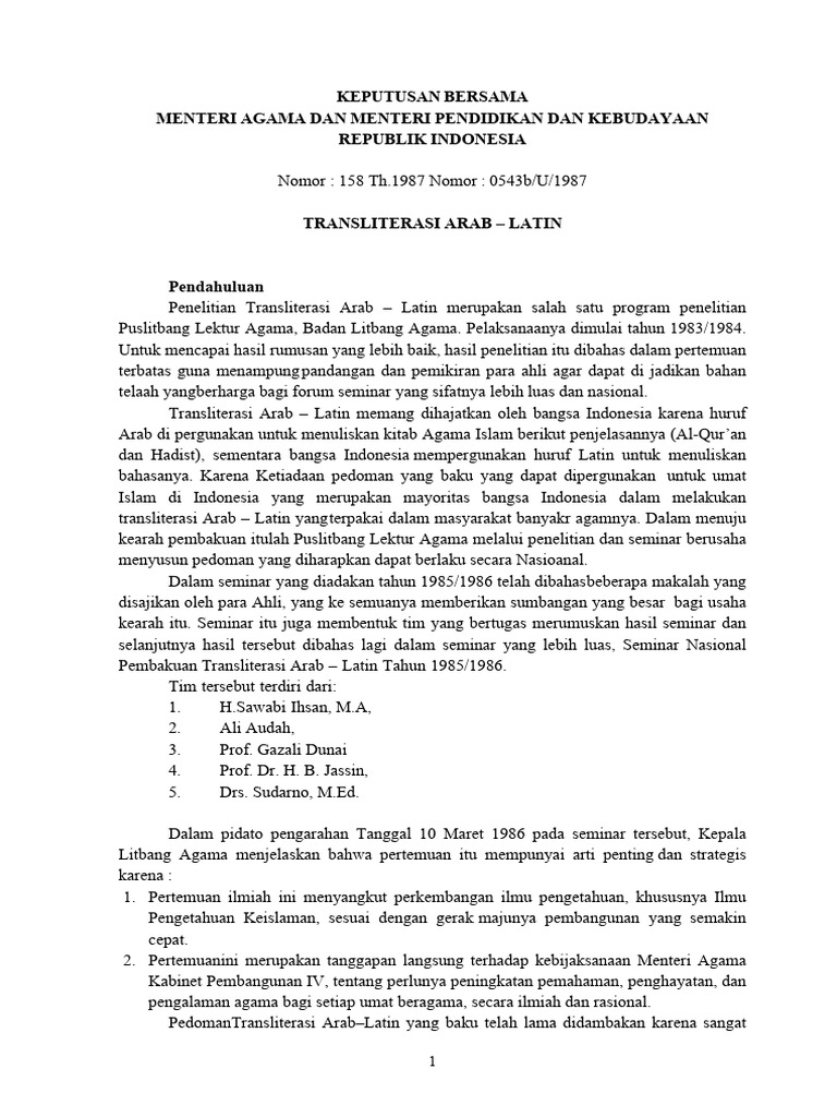 PEDOMAN TRANSLITERASI SKB 3 Menteri | PDF
