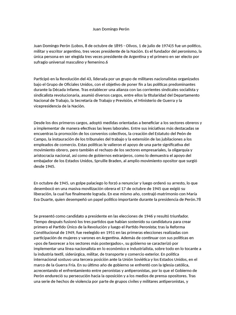 Biografía de Juan Domingo Perón | PDF | Argentina | Gobierno