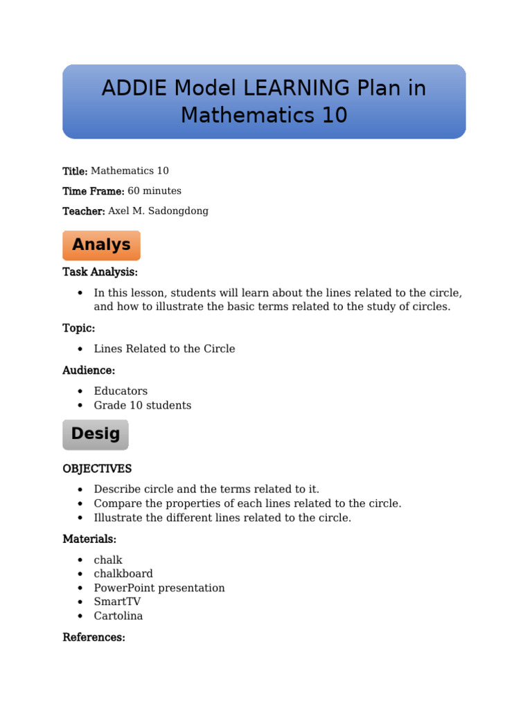 Totoong ADDIE Learning Plan | PDF | Circle | Angle