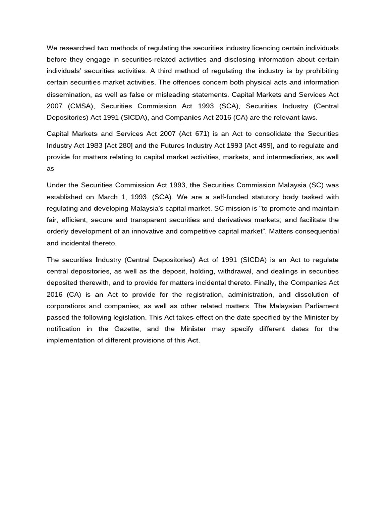 Methods of Regulating The Securities | PDF