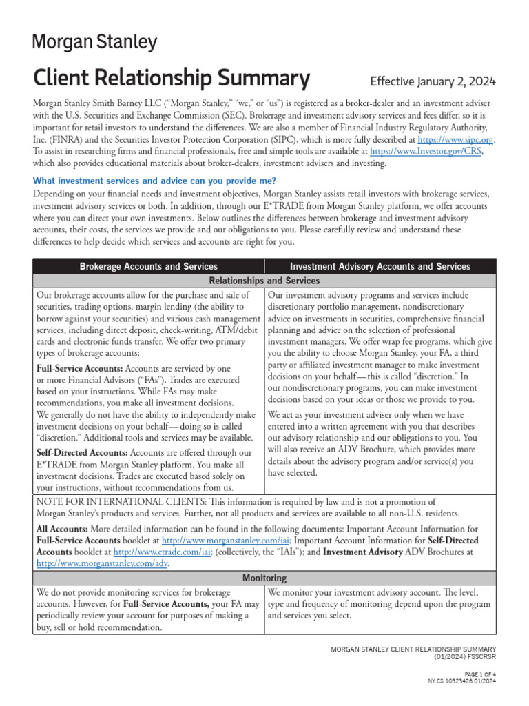 Client Relationship Summary | PDF | Securities (Finance) | Financial ...
