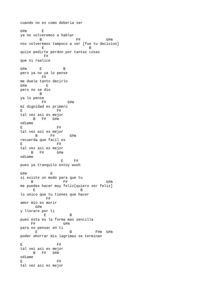 Cuando No Es Como Deberia Ser Acordes | PDF