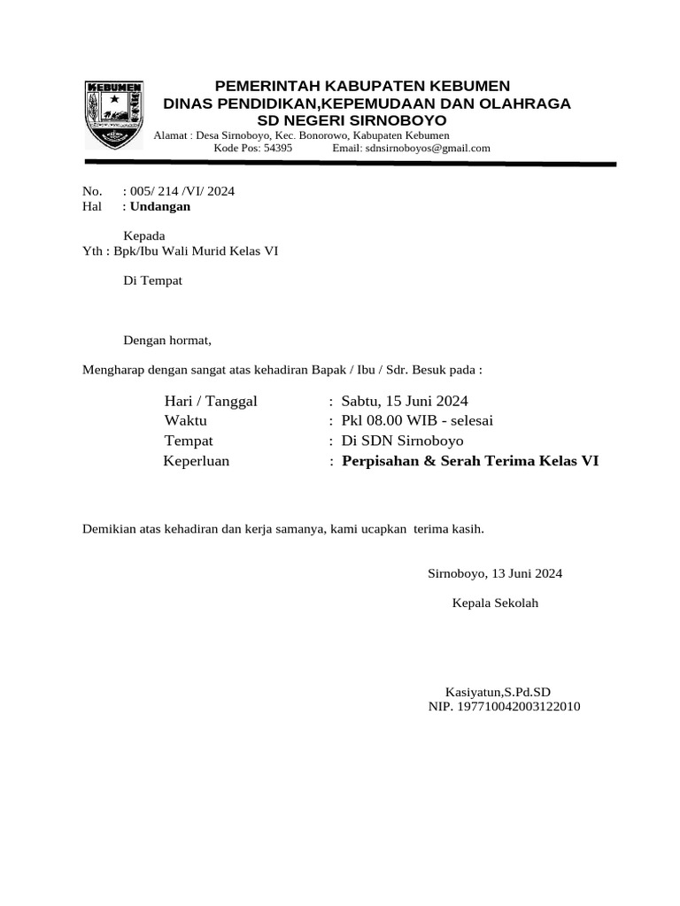 Undangan Kelulusan Kls 6 2023 | PDF