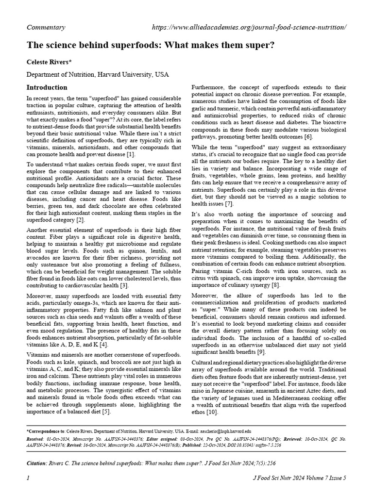 Understanding Superfoods and Their Benefits | PDF | Dietary Fiber ...