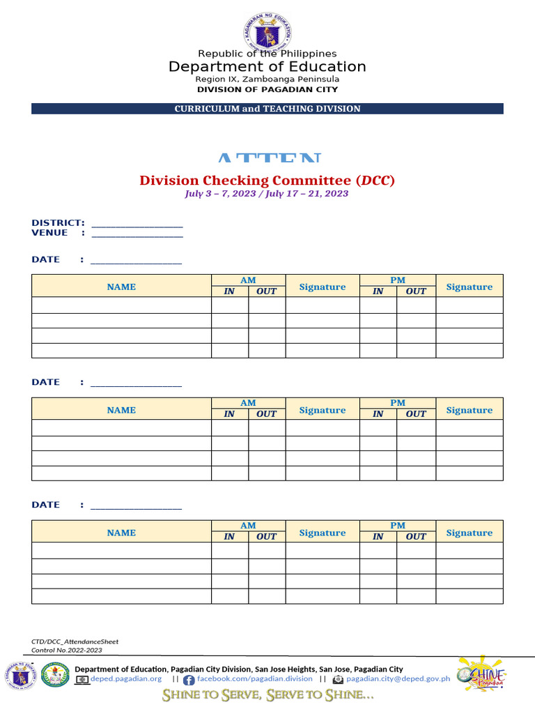 DCC Attendance Sheet Template 2023 | PDF