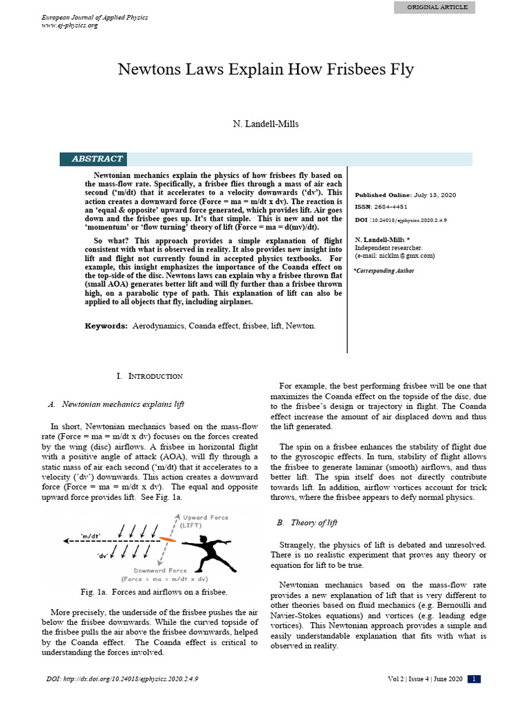 Newtons Laws Explain How Frisbees Fly: N. Landell-Mills | PDF | Lift ...