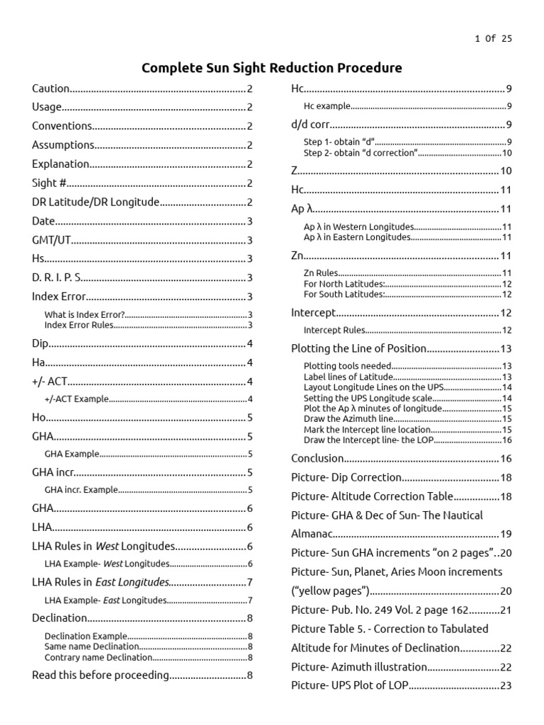 Complete Sun Sight Reduction Procedure- Ocean Horizon | PDF | Longitude ...