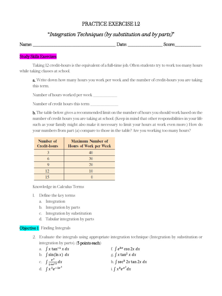 Practice-Exercise-1.2 (3) | PDF | Integral | Mathematical Analysis