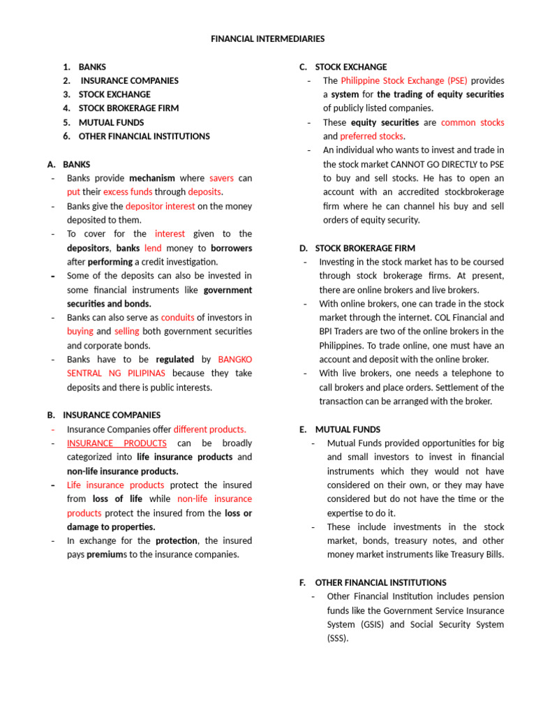 Financial Intermediaries | PDF | Securities (Finance) | Stocks