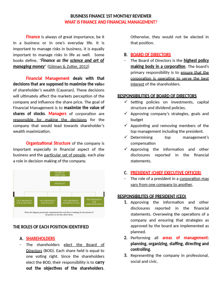 Business Finance 1st Monthly Reviewer | PDF | Stocks | Securities (Finance)