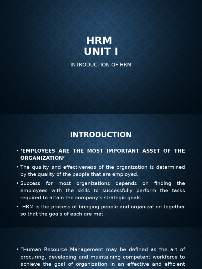 HRM UNIT I | PDF | Human Resource Management | Human Resources