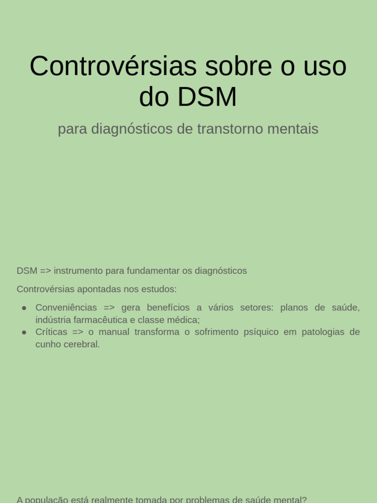 Artigo Controvérsias Sobre o Uso Do DSM | PDF | Distúrbio mental | Manual Diagnóstico e ...