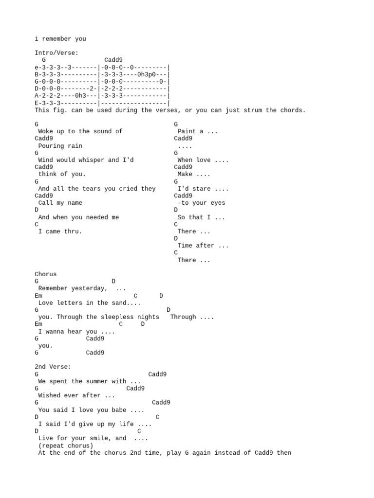 I Remember You Chords and Lyrics | PDF | Song Structure | Music Theory