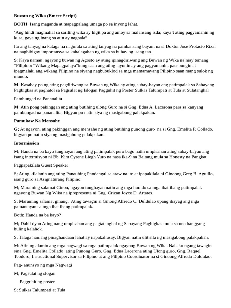 Buwan NG Wika Script | PDF
