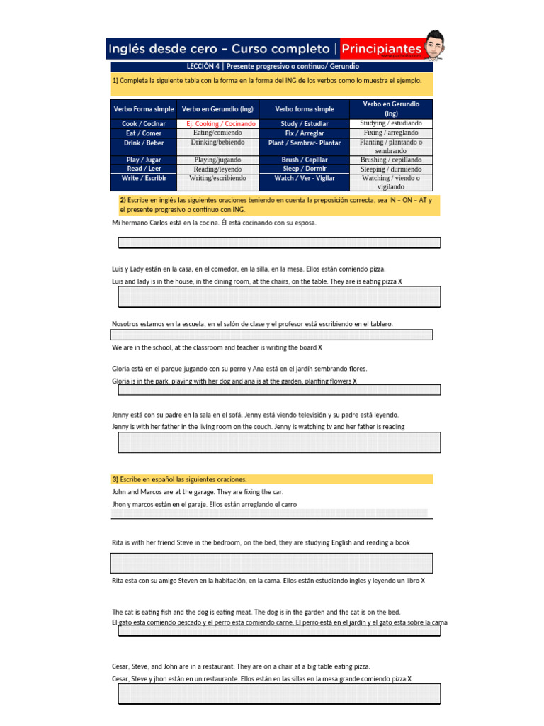 Lección 4 - Presente Progresivo o Continuo - Gerundio | PDF | Semántica ...