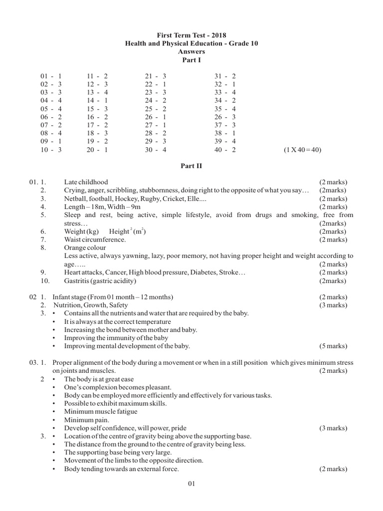 Em Hea t1 g10 I, II PP Ans 2018 | PDF | Obesity
