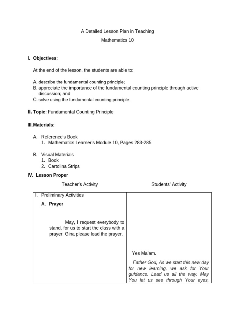 Lesson Plan: Fundamental Counting Principle | PDF | Lesson Plan