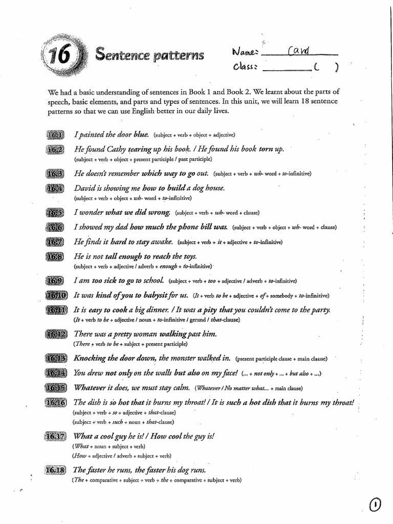 18 Sentence Patterns | PDF