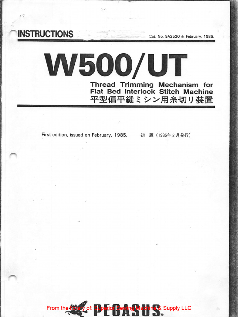 W500/UT Thread Trimming Manual | PDF | Sewing Machine | Equipment