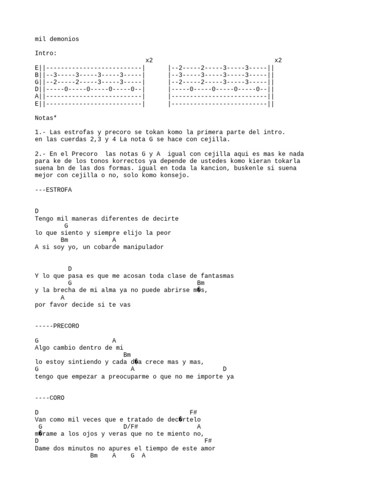 Acordes de "Mil Demonios" | PDF