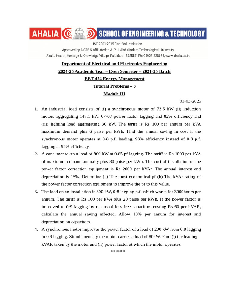 Tutorial Problems 3 - 01-03-2025 | PDF