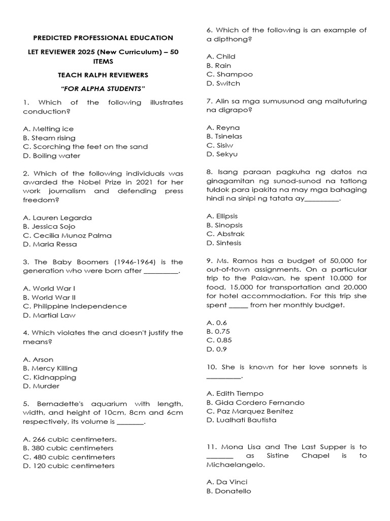 LET Reviewer 2025: Professional Education | PDF
