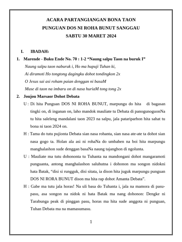 Acara Partangiangan Bona Taon | PDF