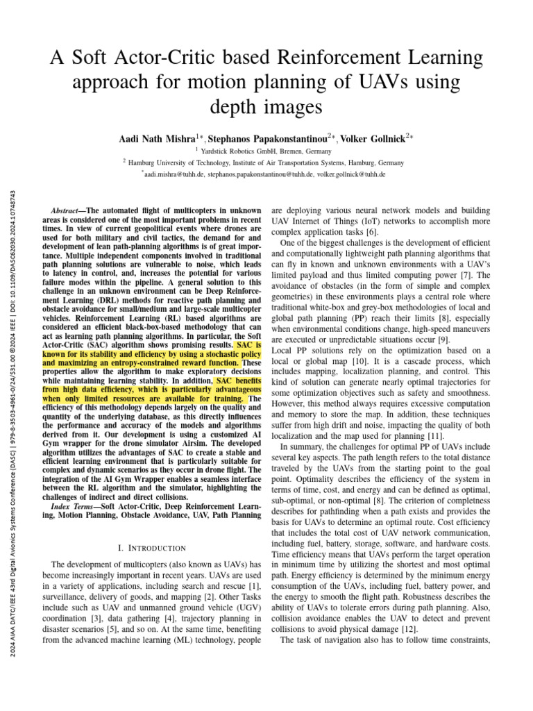A Soft Actor-Critic Based Reinforcement Learning Approach For Motion Planning of UAVs Using ...