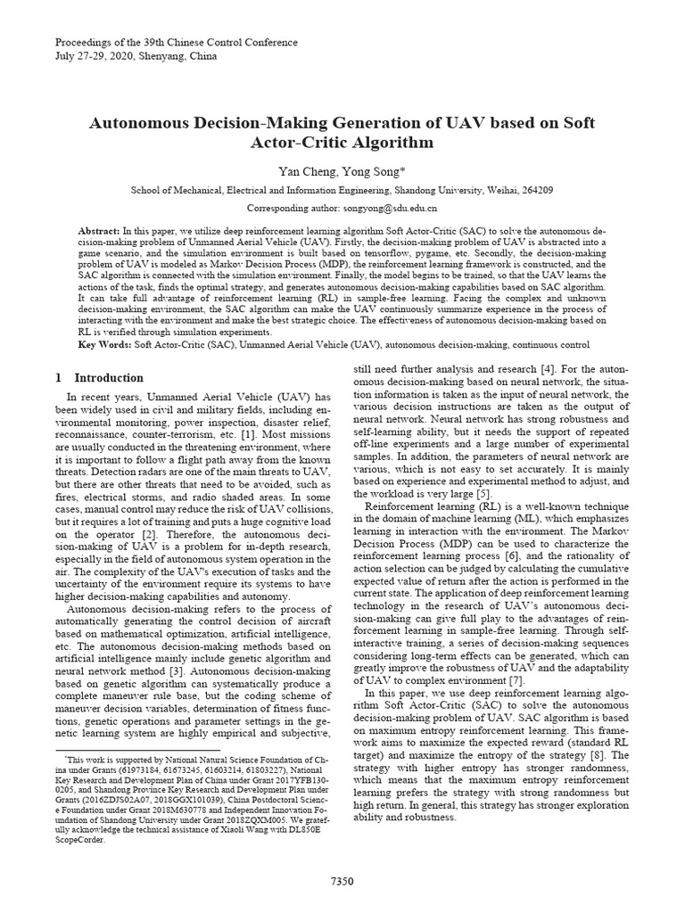 Autonomous Decision-Making Generation of UAV Based On Soft Actor-Critic Algorithm-1 | PDF ...