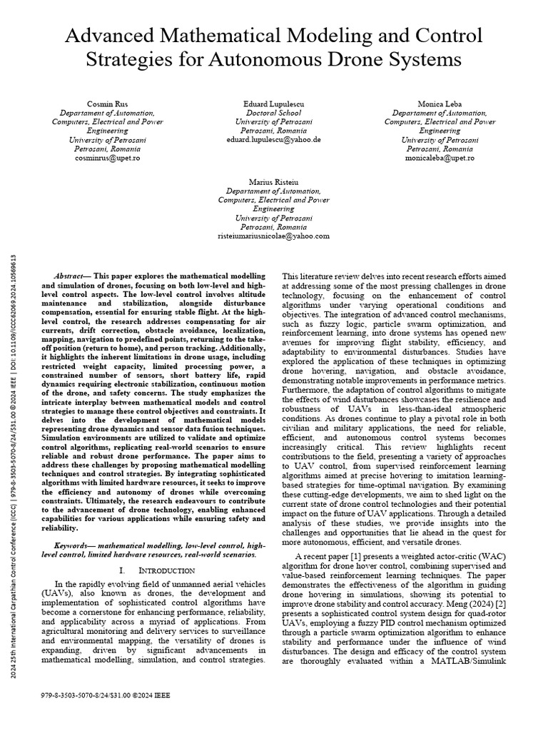Advanced Mathematical Modeling and Control Strategies For Autonomous Drone Systems | PDF ...