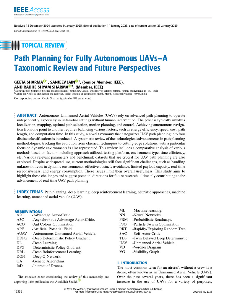 Path Planning For Fully Autonomous UAVs-A Taxonomic Review and Future Perspectives | PDF ...