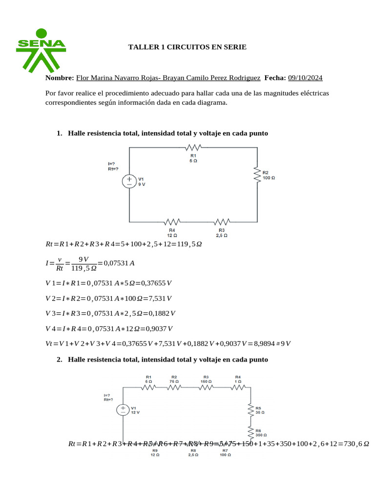 Ejercicios circuitos en serie Brayan | PDF | voltaje