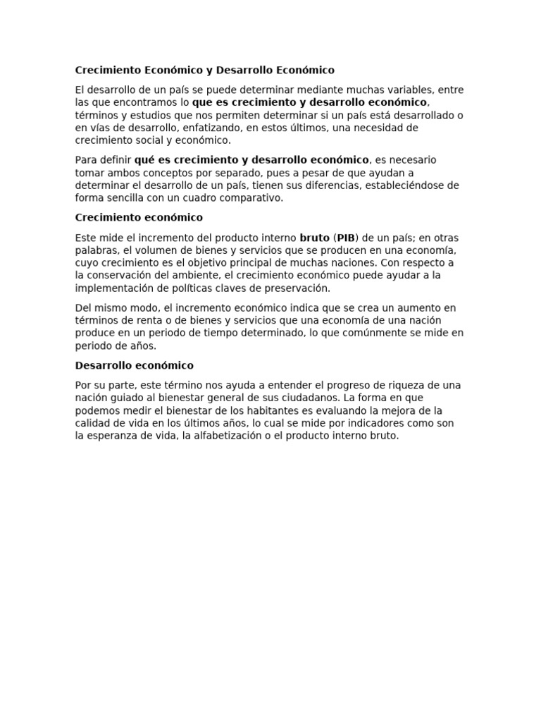 Crecimiento vs. Desarrollo Económico | PDF